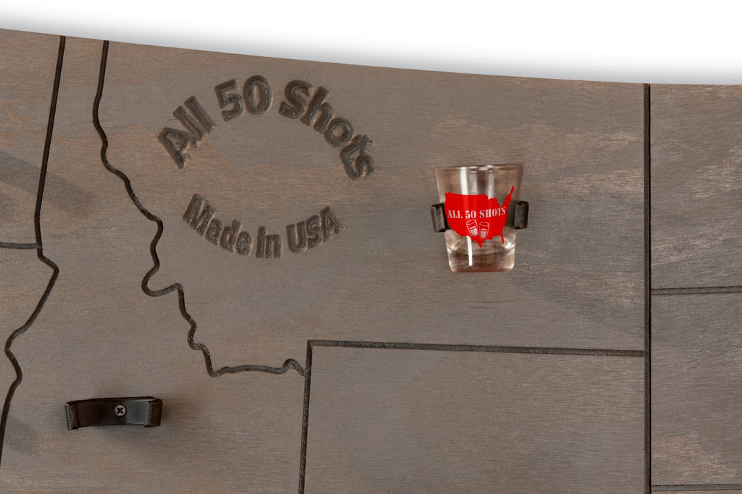 US Map Shot Glass Wall Display – All 50 Shots
