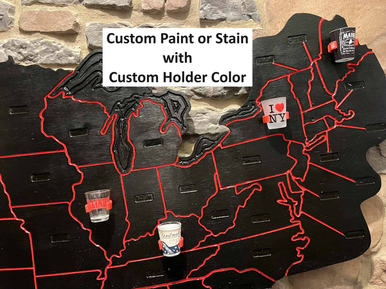 Prefinished All-50-States U.S. Map Shot Glass Wall Display – All 50 Shots